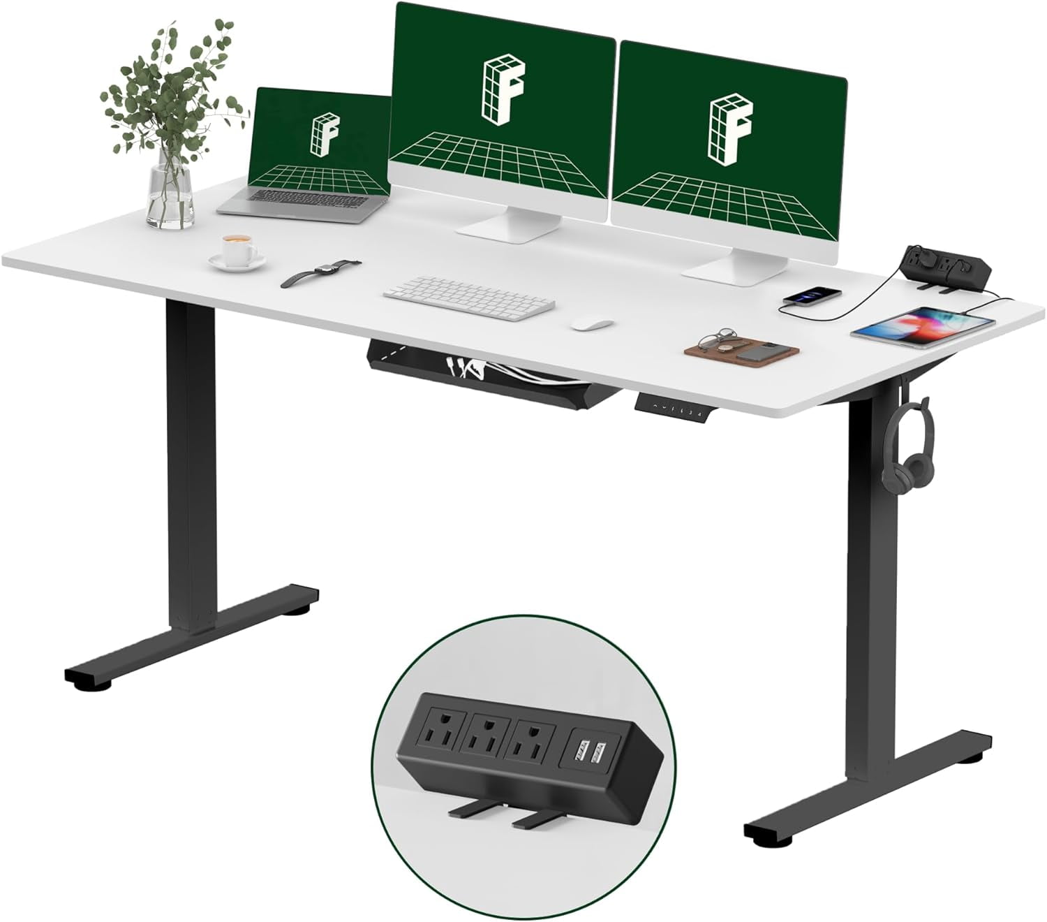 FLEXISPOT EN2 Whole-Piece Standing Desk with Clamp Power Strip, 60 x 24 ...
