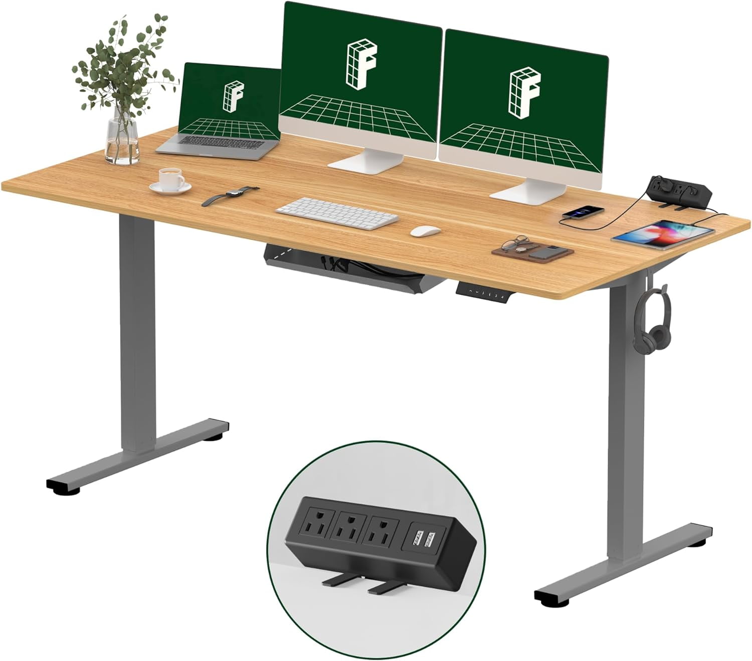 FLEXISPOT EN2 Whole-Piece Standing Desk with Clamp Power Strip, 60 x 24 ...