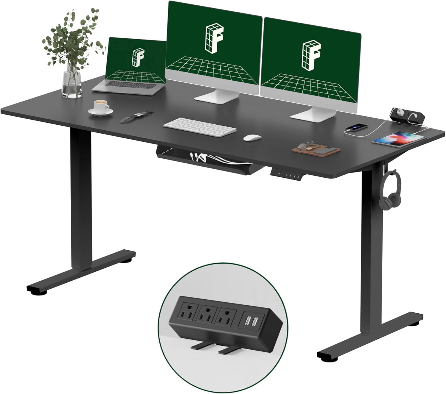 FLEXISPOT EN2Whole-Piece Standing Desk with Clamp Power Strip, 60 x 24 ...