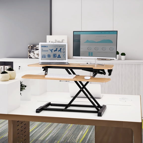 "FLEXISPOT Bamboo Texture Adjustable Standing Desk Converter, Home ...