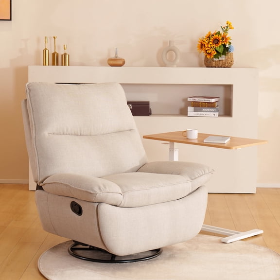 Bonzy Home Leather Recliner Chair, 360° Swivel Rocker, Manual Reclining ...