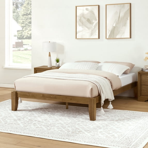 FLEXISPOT Queen Japanese Joinery Bed Frame, Solid Rubberwood, 1200 lbs ...