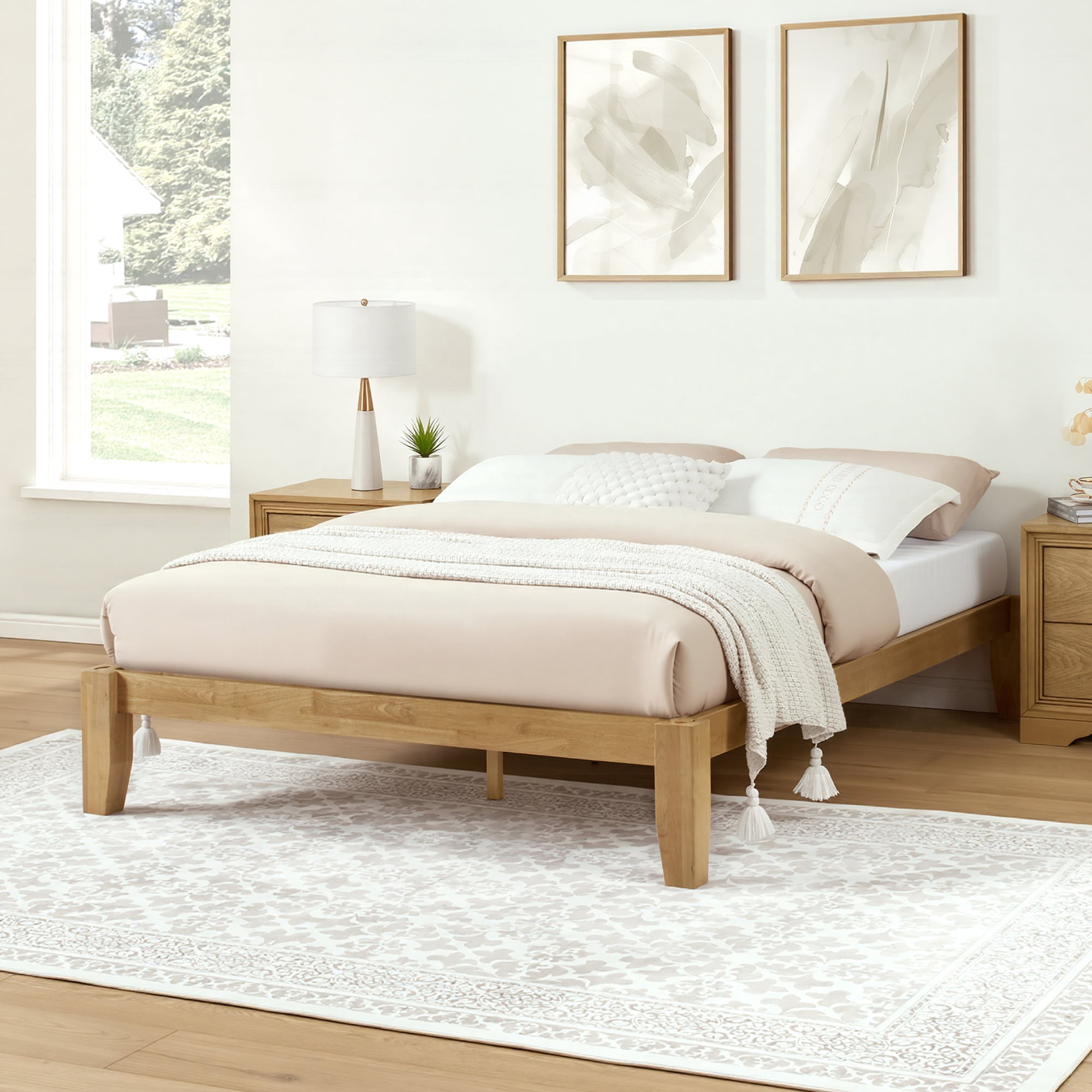 FLEXISPOT Queen Japanese Joinery Bed Frame, Solid Rubberwood, 1200 lbs ...