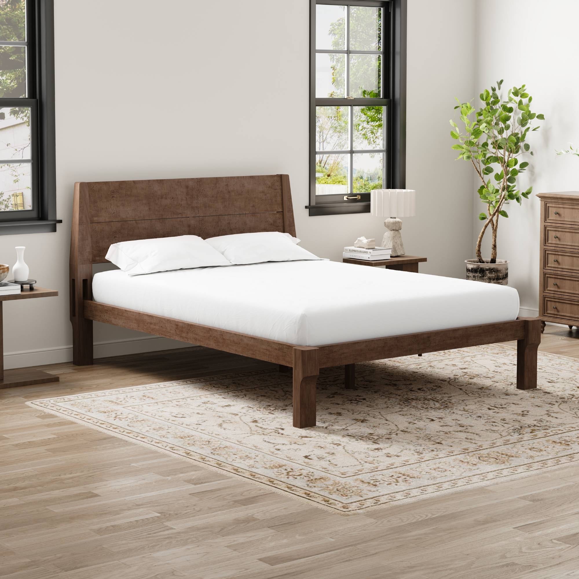 FLEXISPOT Solid Wood Bed Frame with Headboard, King Size Japanese ...