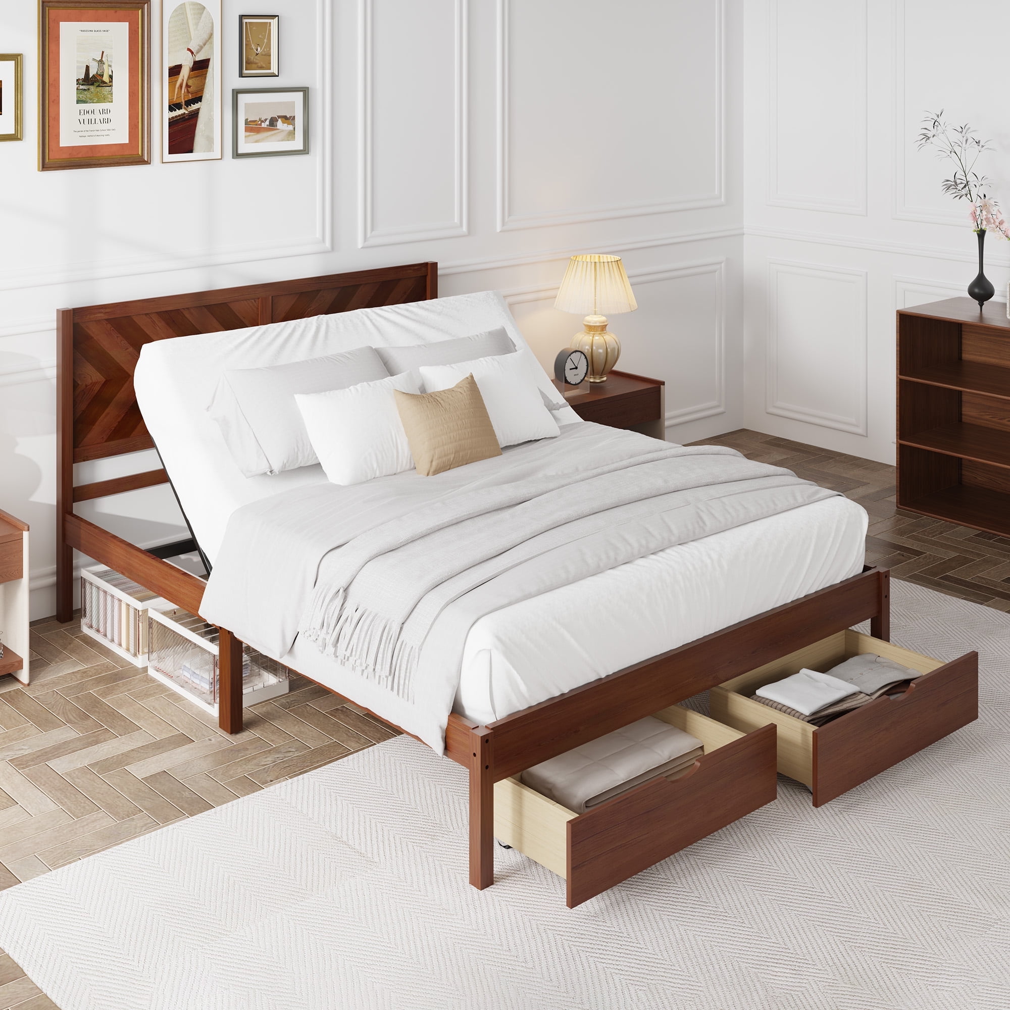 FLEXISPOT Adjustable Bed Complete with Solid Wood Full Bed Frame ...