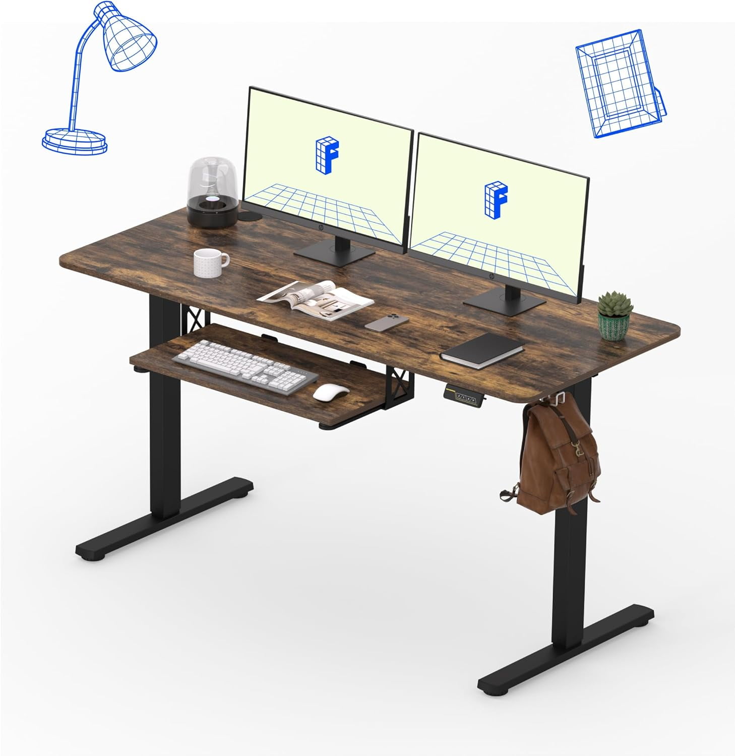 FLEXISPOT Standing Desk with Keyboard Tray, 55" x 24" Electric ...