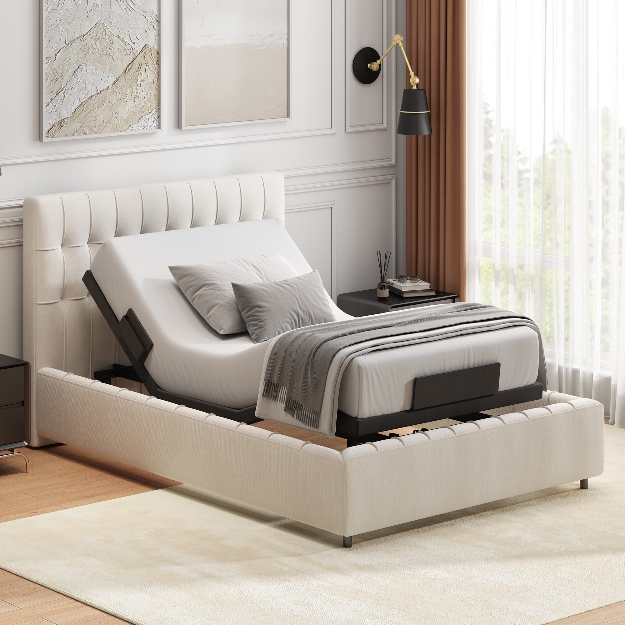 FLEXISPOT Zero Clearance Split King Modern Metal Adjustable Bed Frame with Wireless Remote Walmart