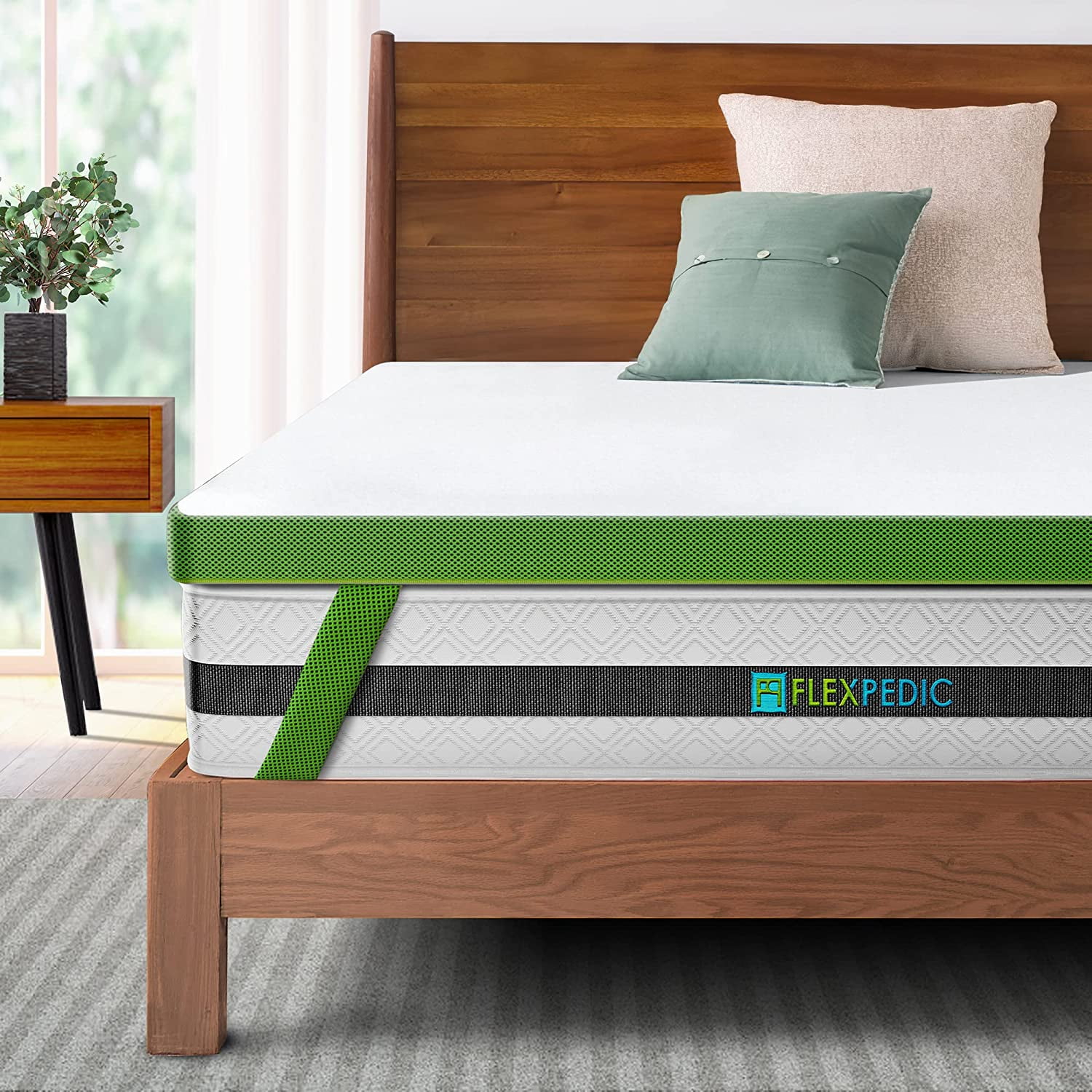 FLEXPEDIC 2 Inch Mattress Topper, Green Tea Cooling Gel Memory Foam ...