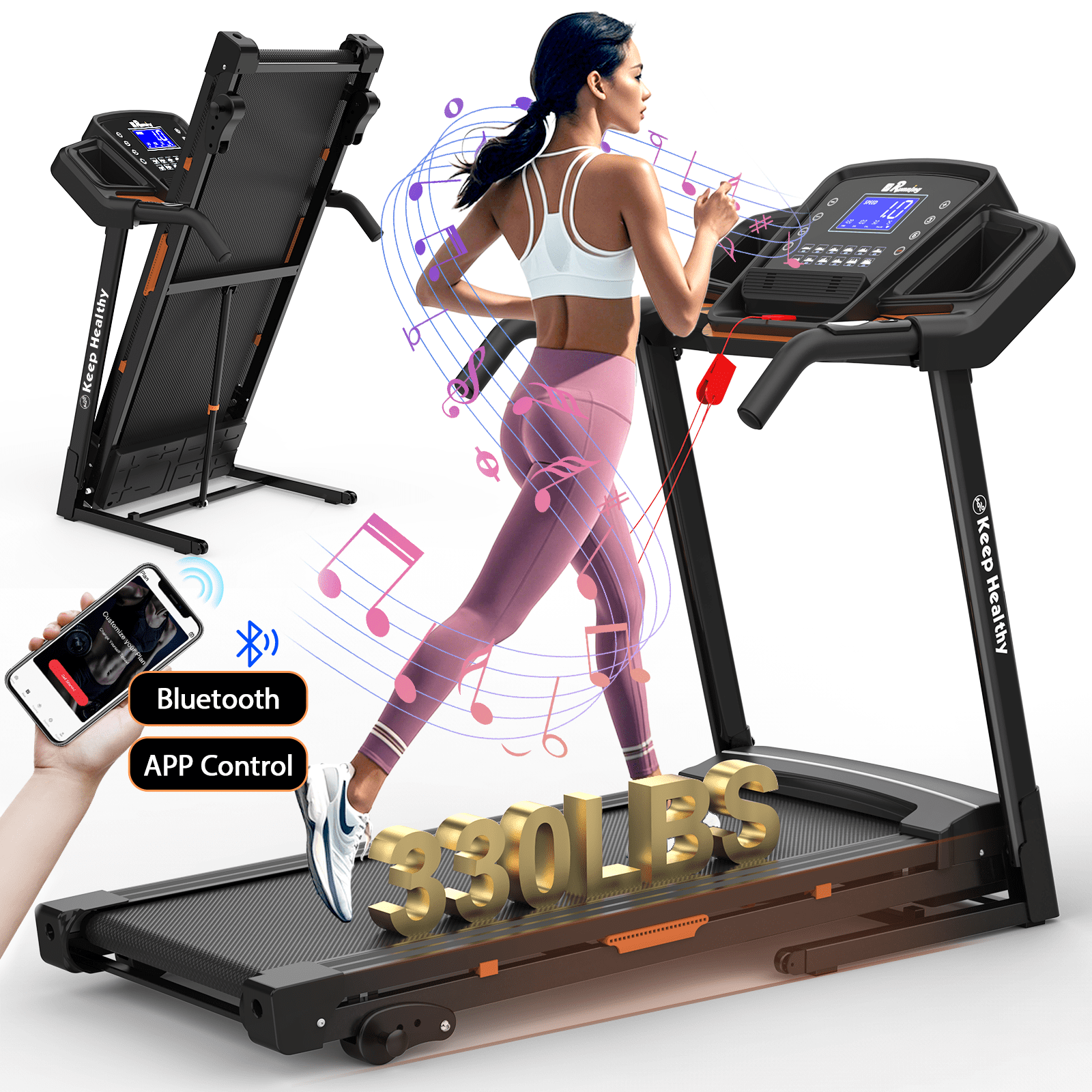 FLIMDER 3.5HP Folding Treadmill 330 LBS Weight Capacity with Incline ...