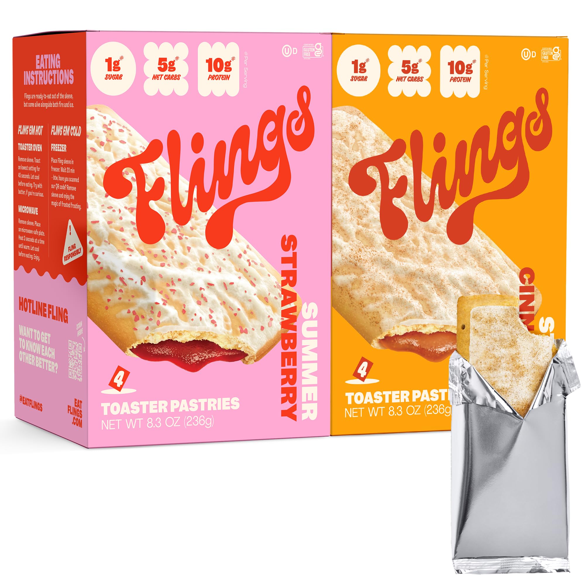 FLINGS Toaster Pastries - DHF10 Strawberry and Cinnamon | High Protein ...