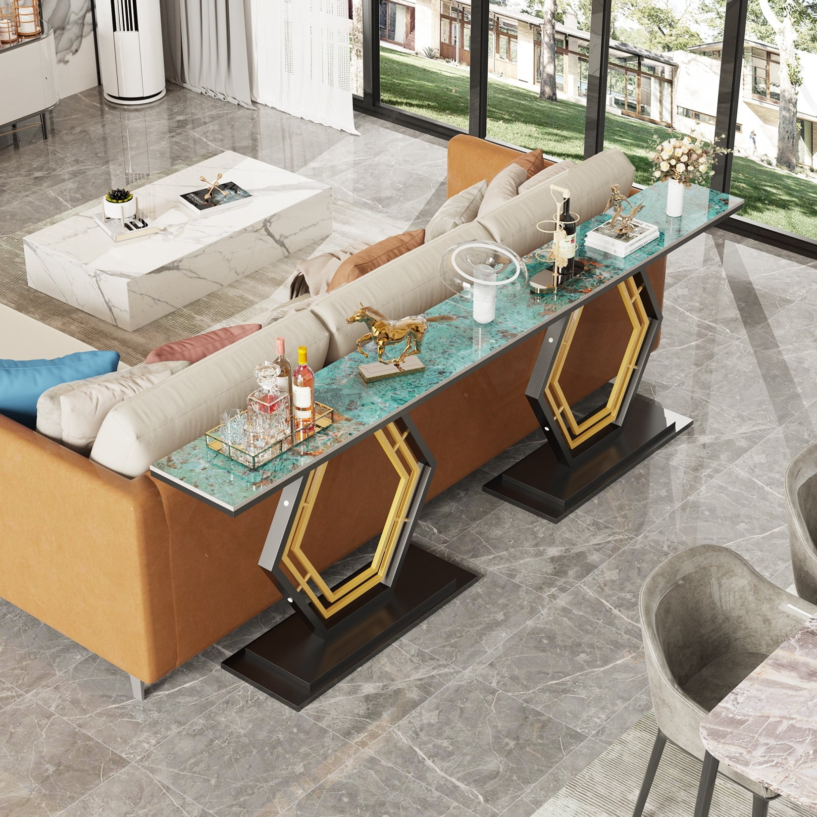 FLIP TRADE Sintered Stone Console Table with Geometric Base Sofa Table ...