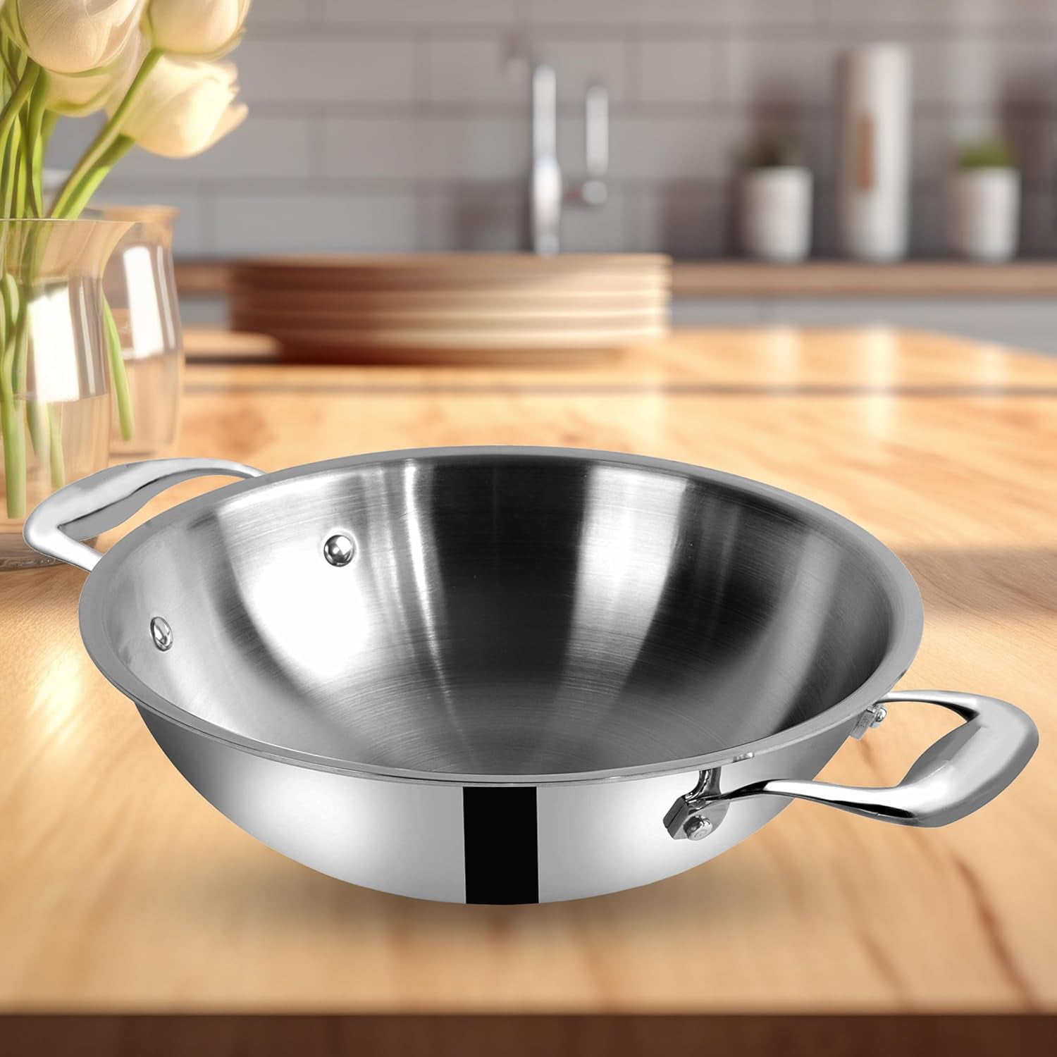FLIXBLOOM Chef TriPlus Stainless Steel Kitchen Cookware Triply Kadai ...