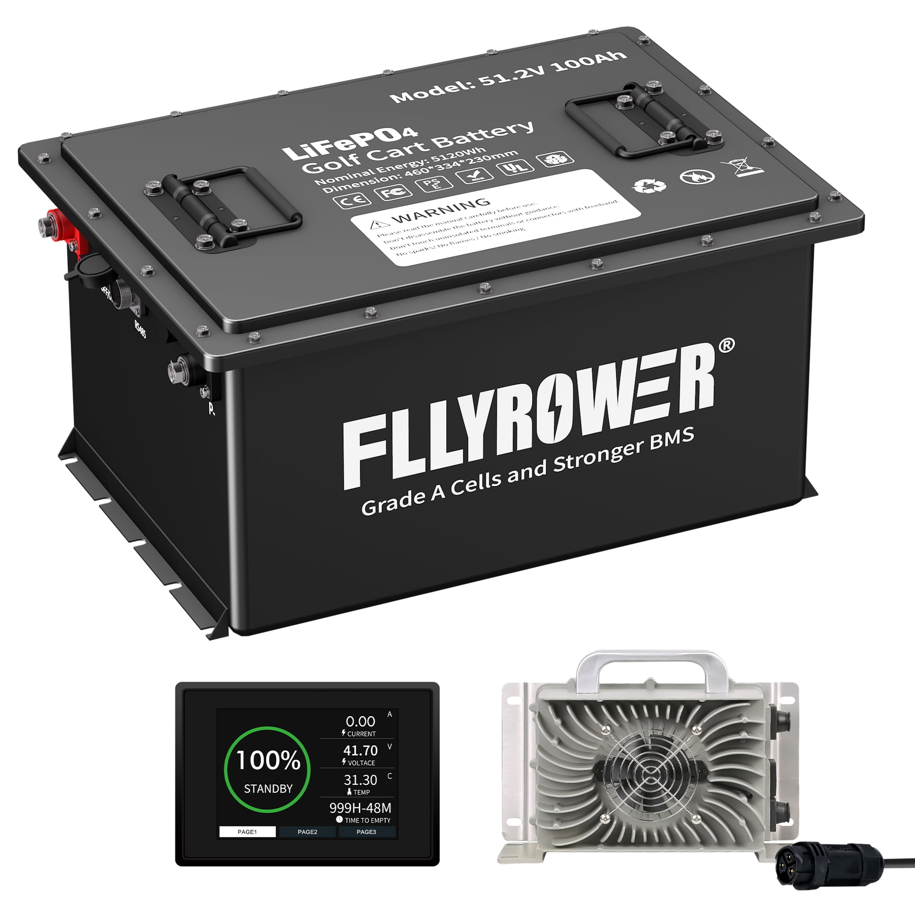FLLYROWER Lifepo4 48V 100AH Golf Cart Battery with 200A BMS high ...