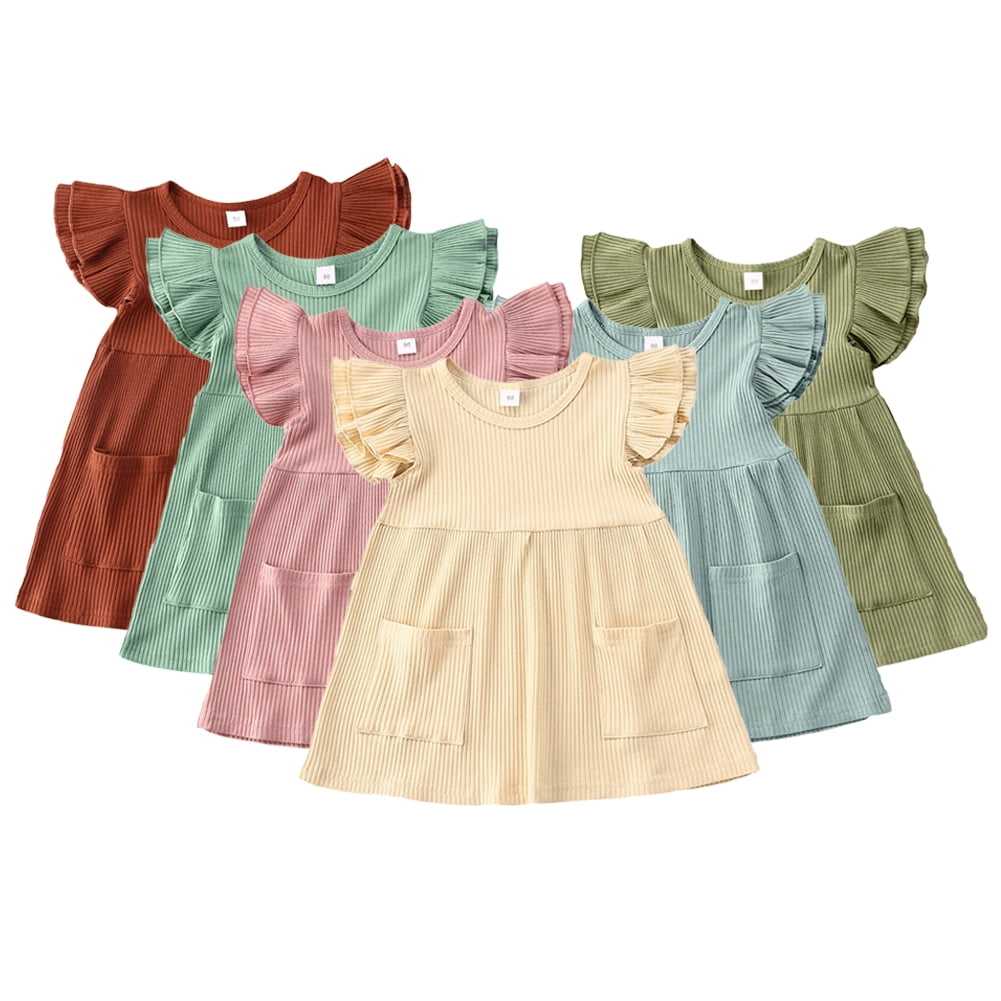 FLMEI 1-4T Girls Summer Dress for Kids Toddler Flying Sleeves Princess ...