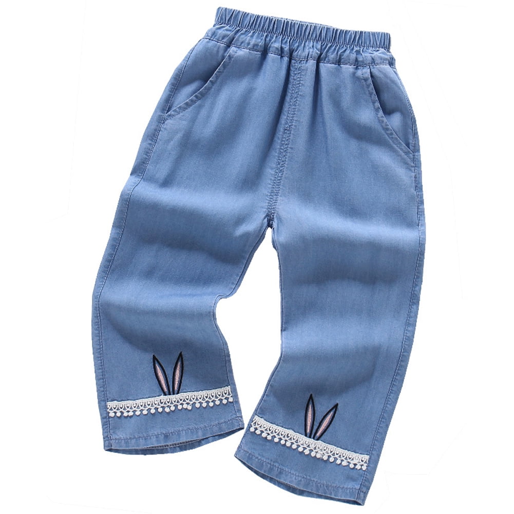 FLMEI 1-6Years Little Girls Jeans Pants Kids Denim Pants Toddler Embroidery Super Stretchy ...