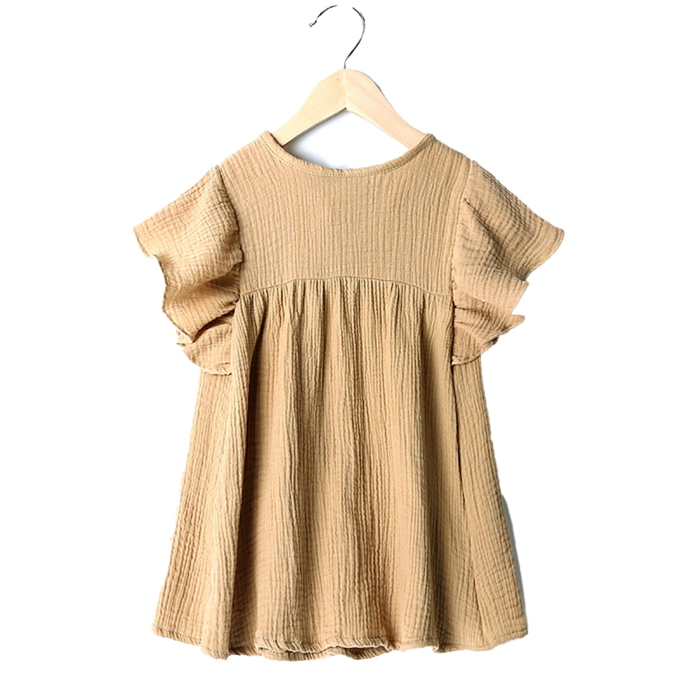 FLMEI 1-7 Years Girls Short Sleeve Dress for Toddler Baby Cotton Ruffle ...