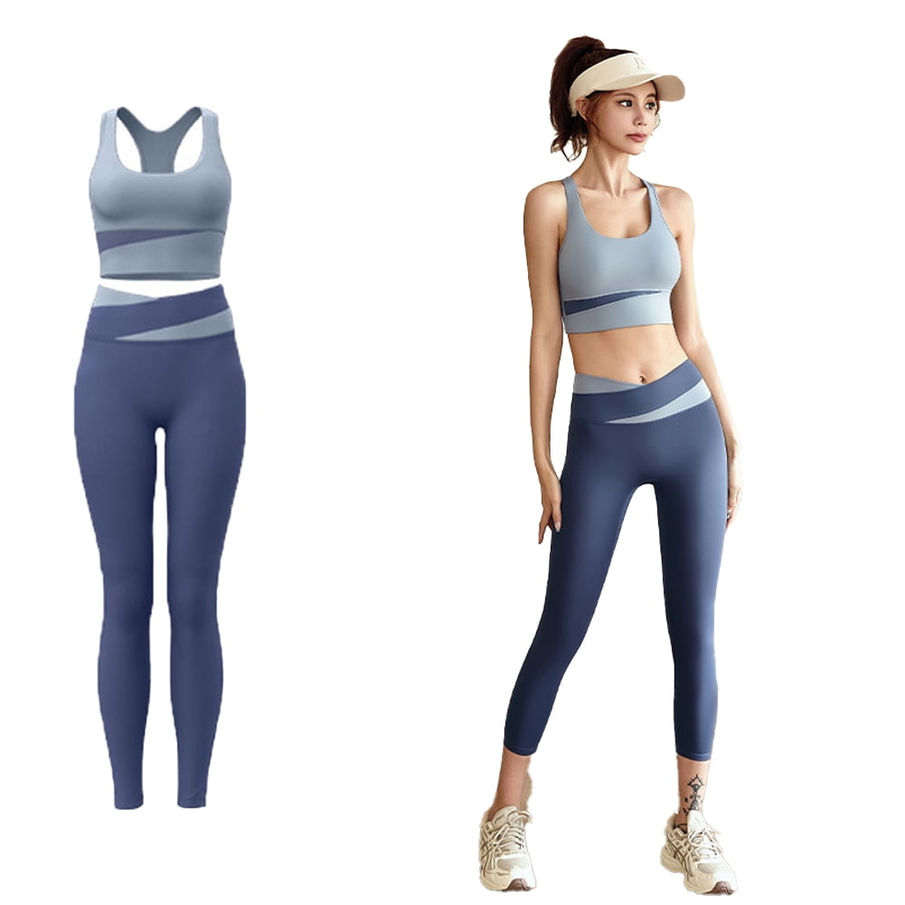FLMEI 2Pcs Yoga Sets for Women Sports High-Waist Vest Suit - Shockproof ...