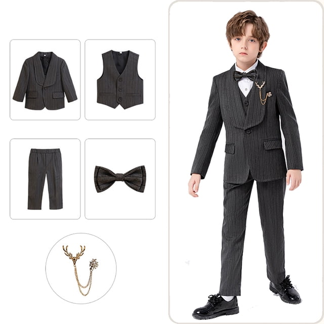 FLMEI Boy Suits 5 Piece Slim Fit Suit for Kids Toddler Boy Tuxedo Set ...
