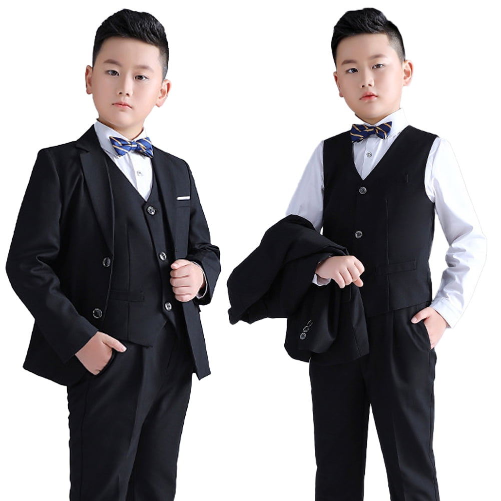FLMEI Boy's 4-Piece Formal Suit Set Little Big Girls Boy Tuxedo Set ...