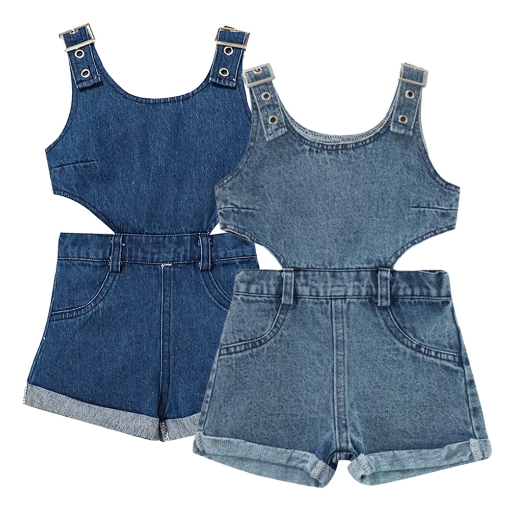 FLMEI Girls Sleeveless Jumpsuit Denim Short Overalls Jeans Outfits for ...