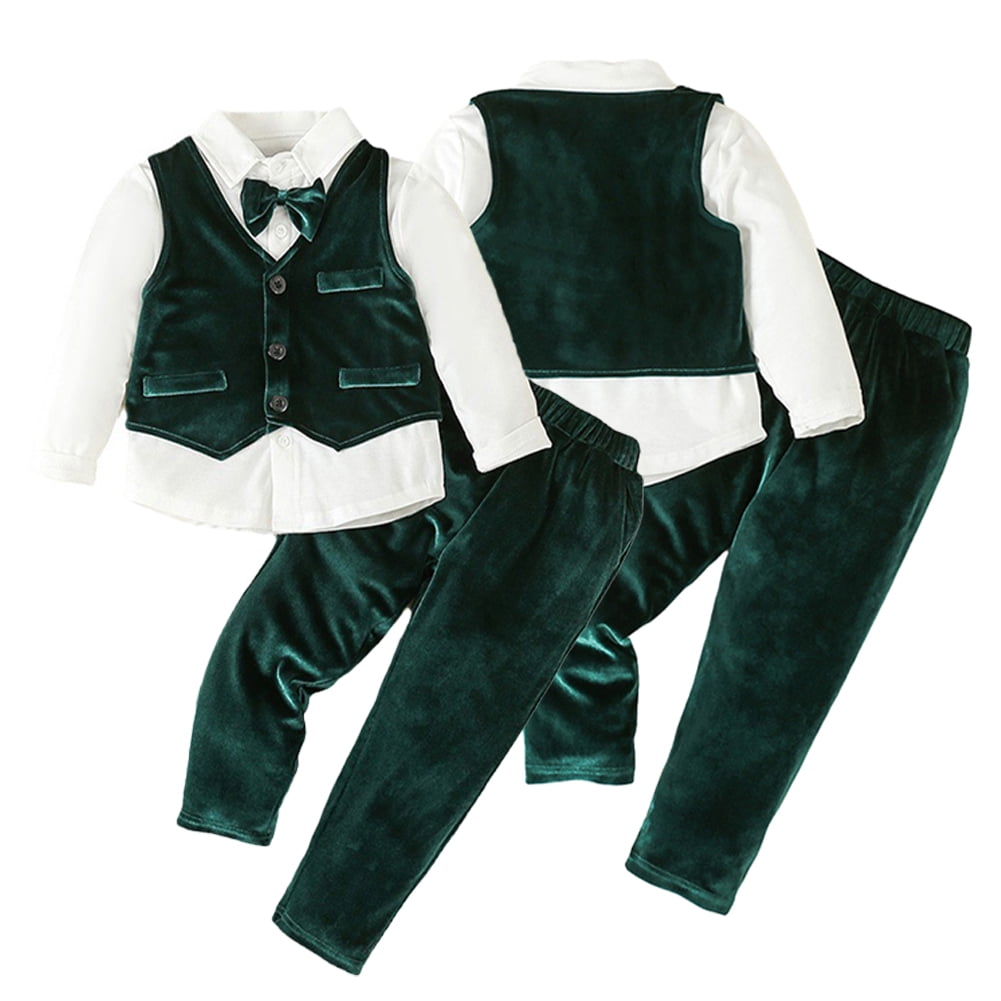FLMEI Kids Baby Boys Clothes Suit Set, Solid Colour Shirt with Bow Tie ...