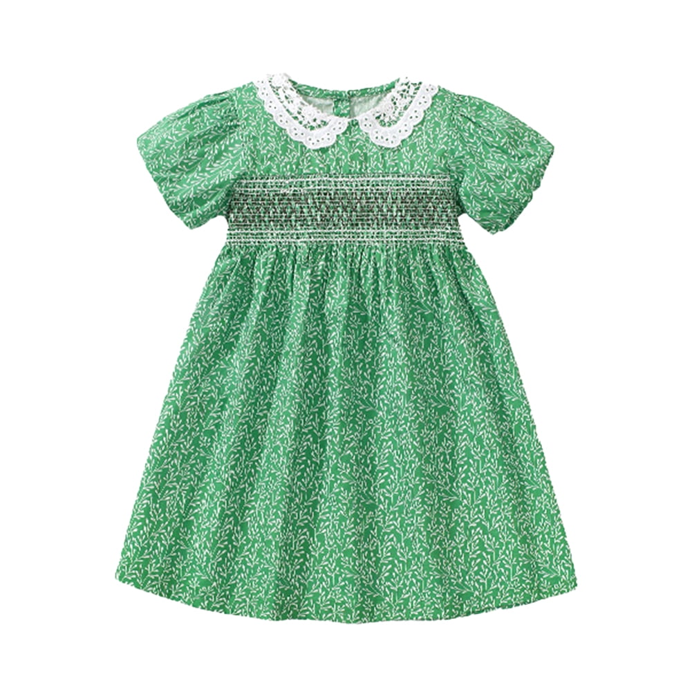 FLMEI Kids Toddler Girls Short Sleeve Dress Casual Cotton Princess ...
