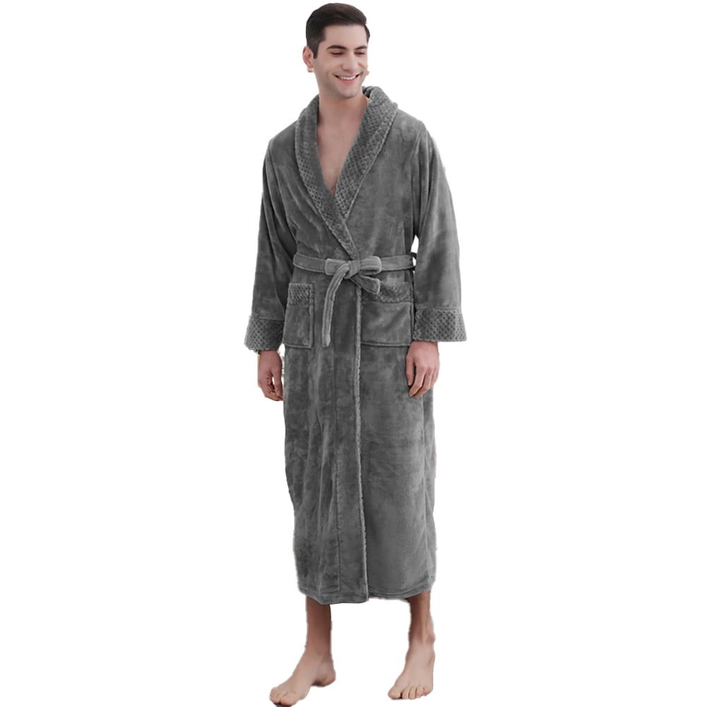 FLMEI Mens Flannel Robes Long Plush Fleece Bathrobe for Men Warm Fall ...