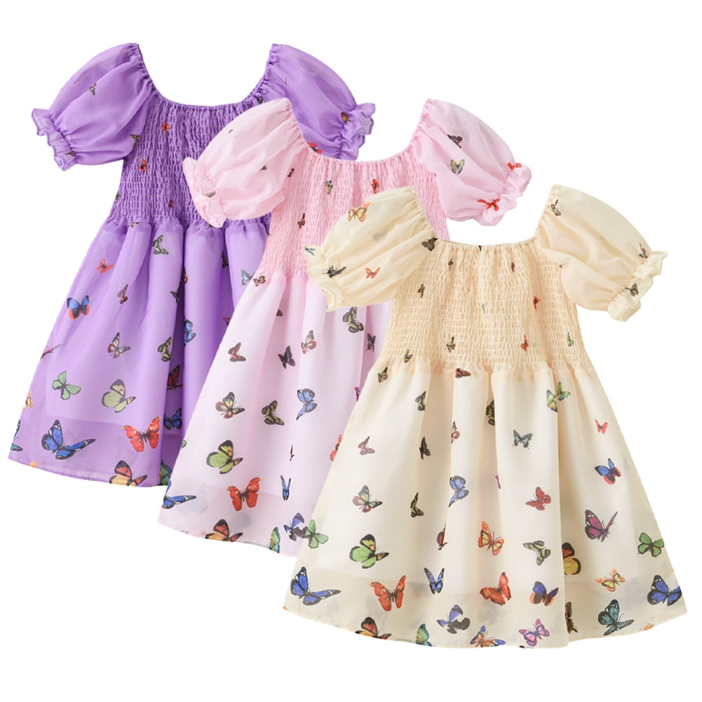 FLMEI Summer Toddler Kids Girl Casual Dress Bubble Sleeve Printed ...