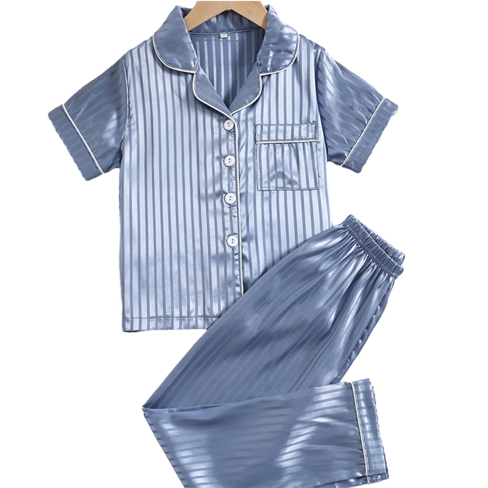 FLMEI Teen Boys Satin Pajamas Set Kids Silk Pjs Short Sleeve 2 Piece ...