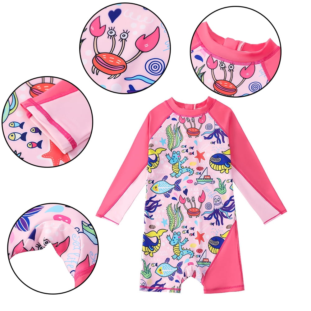 FLMEI Toddler Kids Girls One Piece Swimsuits Long Sleeve Sunscreen ...