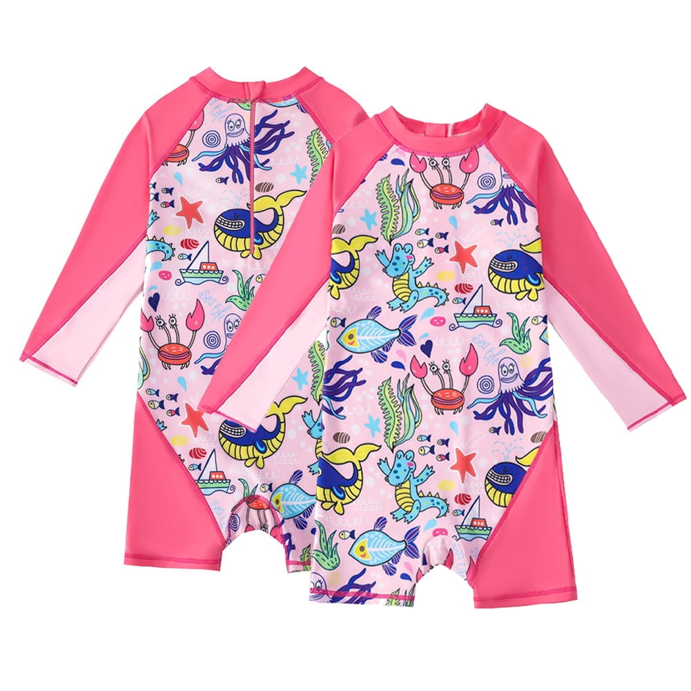 FLMEI Toddler Kids Girls One Piece Swimsuits Long Sleeve Sunscreen ...