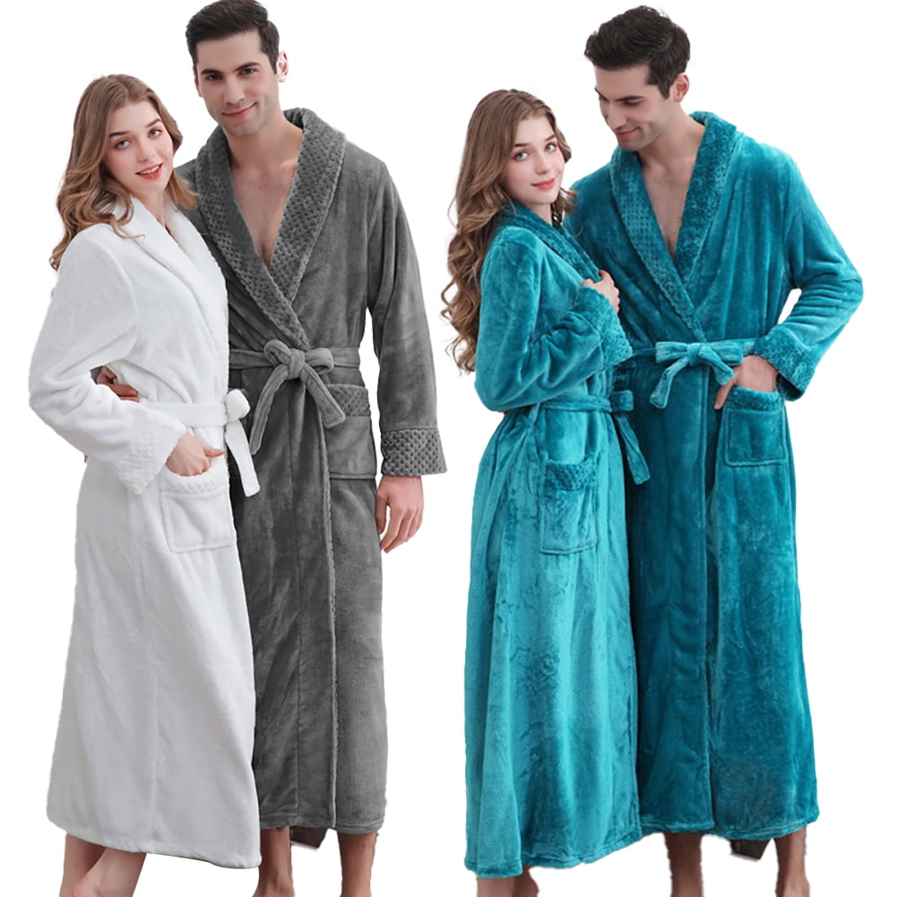 FLMEI Women & Mens Flannel Robes Thickened Kimono Bathrobe Unisex Loose ...