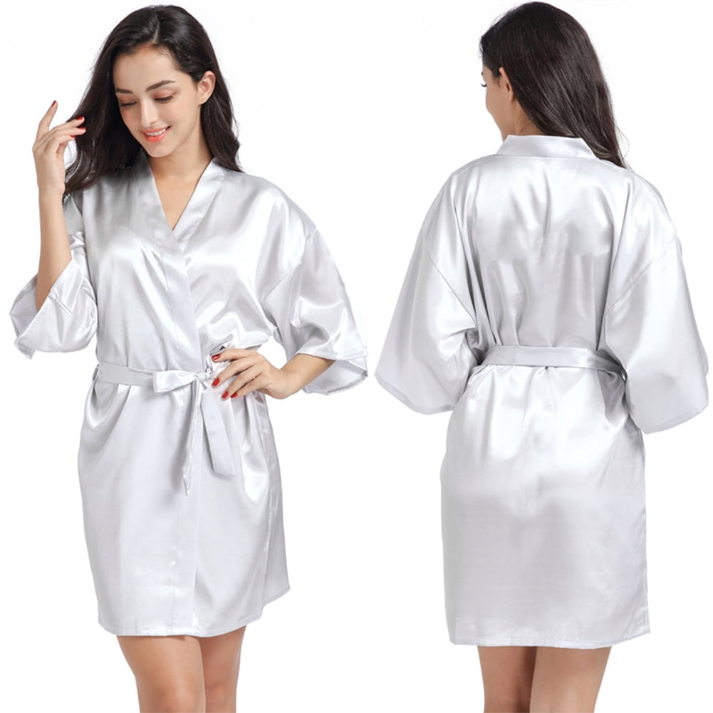 Flmei Women Silk Robes Silky Satin Night Robe Solid Color Bathrobe Sleepwear Loungewear Pajamas