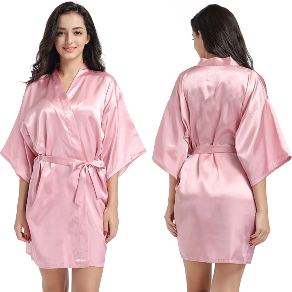 FLMEI Women Silk Robes Silky Satin Night-Robe Solid Color Bathrobe ...