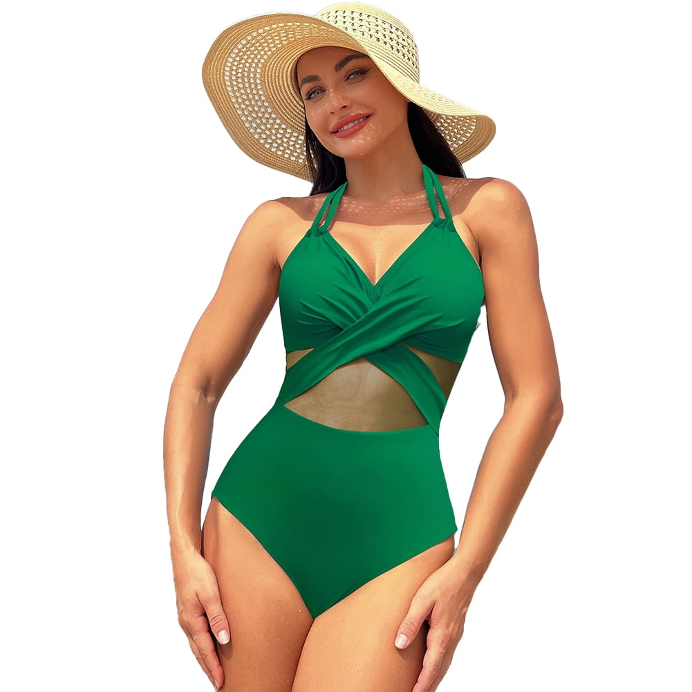 Flmei Womens One Piece Swimsuits Womens Mesh Bikini High Waisted