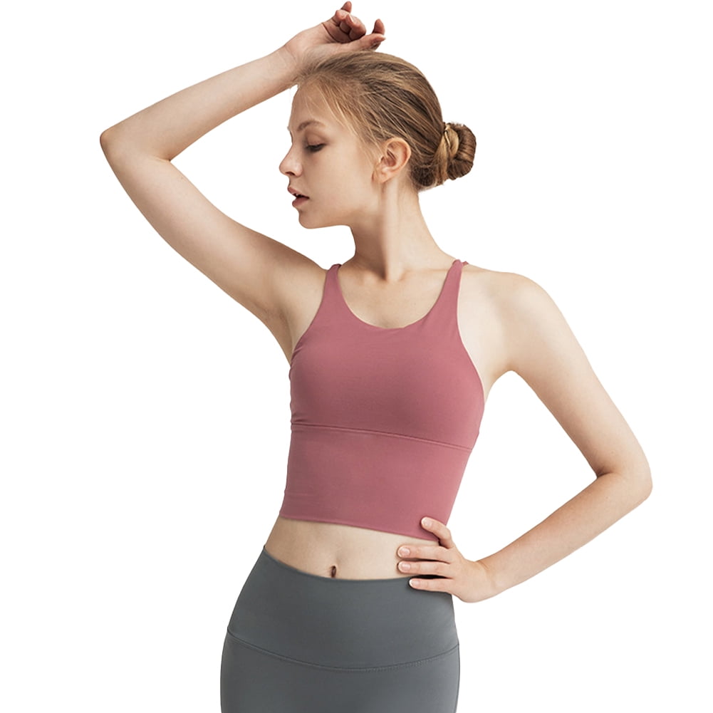 FLMEI Womens Sports Bra Padded Strappy Yoga Bra Comfortable Athletic ...