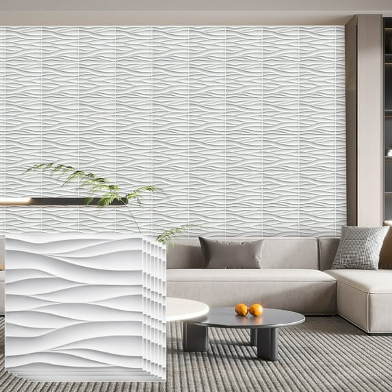 FLOLEOPA 30 Pack 3D Wall Panel, PVC Textured Wall Panels for Interior Wall Décor, 11.8 x11.8 ...