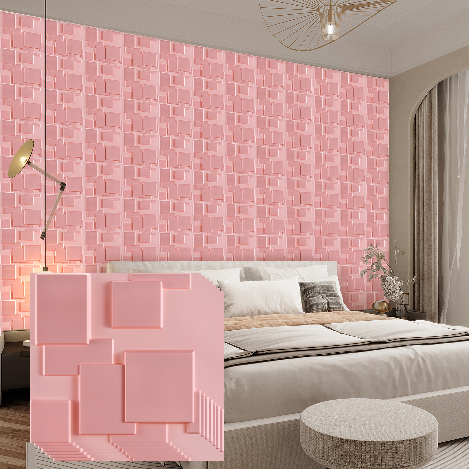 FLOLEOPA Textures 3D Wall Panels Pink Design for Interior Wall Decor ...