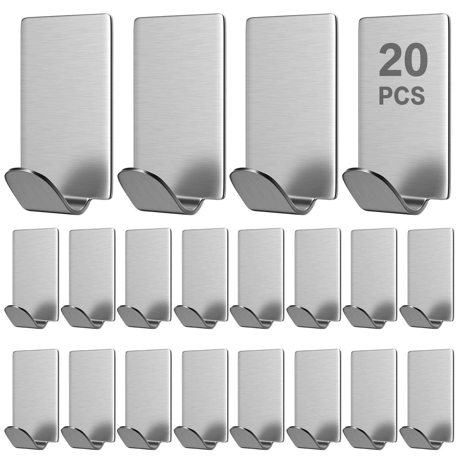FLONOZZ Adhesive Wall Hooks, 20 Stainless Steel Towel Hooks for ...