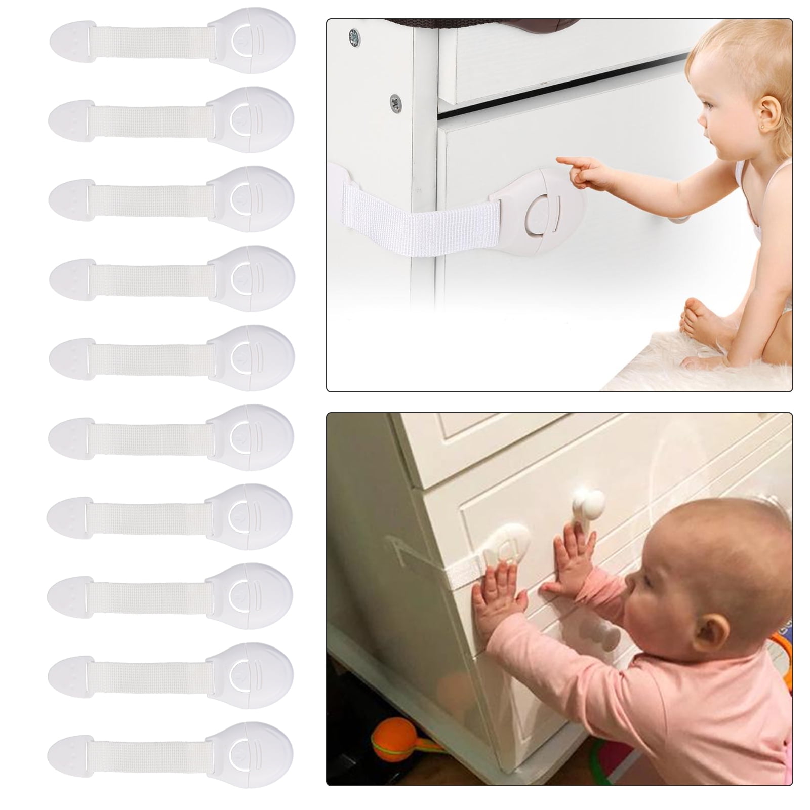 FLONOZZ Adjustable Baby Safety Lock Kit with Strong Adhesive, White, 10 ...