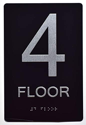 FLOOR NUMBER SIGN -4TH FLOOR SIGN(Aluminium, Black/Silver,size 6x9) The ...