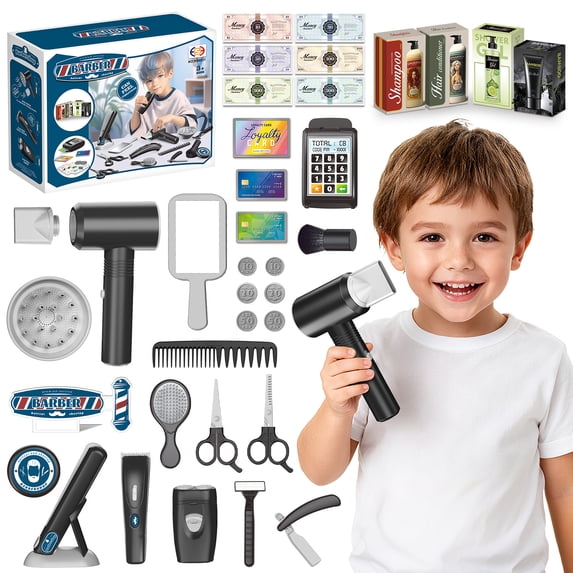 FLOOYES Kids Hair Salon Toy Set, Pretend Play Stylist Shave Accessories ...