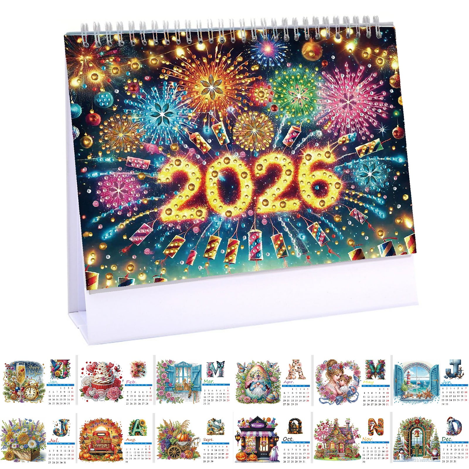 FLOPESN 2026 DIY Diamond Art Painting Desk Calendar,Monthly Flip ...