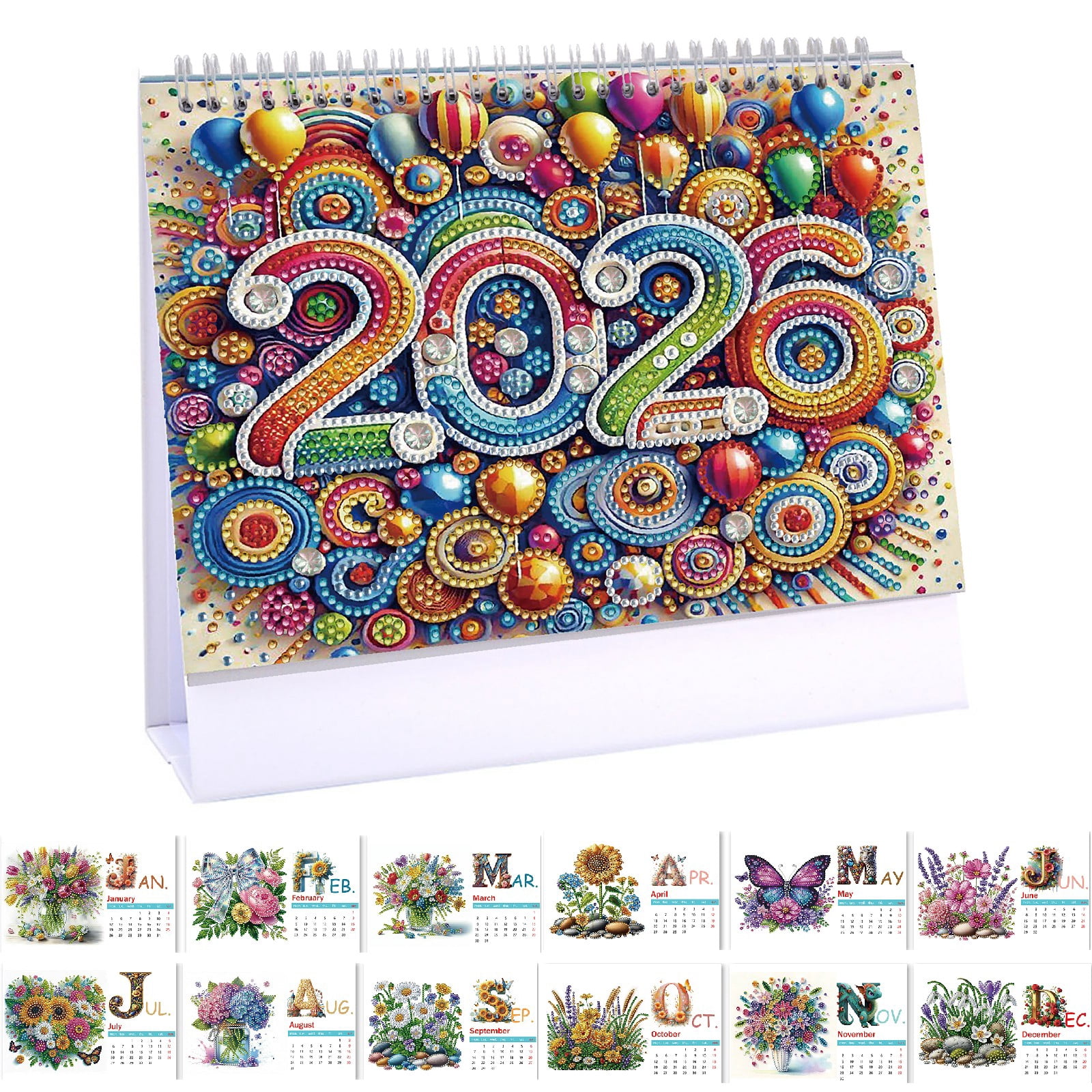 FLOPESN 2026 Desk Calendar DIY Diamond Painting Craft Kit, 9.84*7.84 in ...