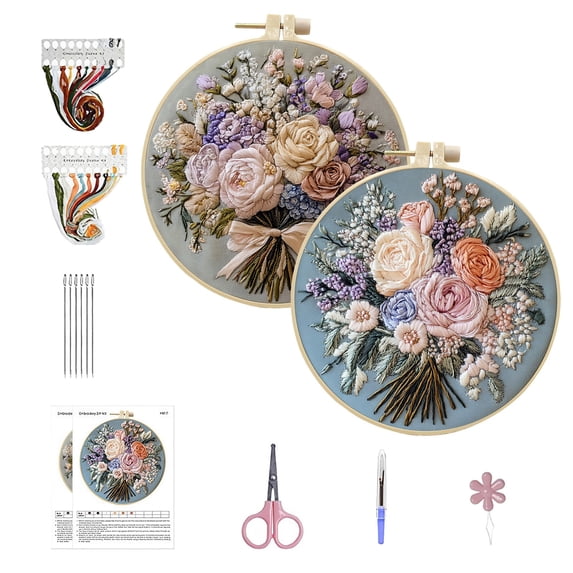 FLOPESN 2Pcs DIY 3D Colorful Bouquet Pattern Painting Hand Embroidery ...