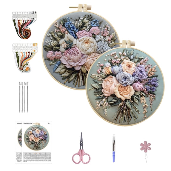 FLOPESN 2Pcs DIY 3D Colorful Bouquet Pattern Painting Hand Embroidery ...