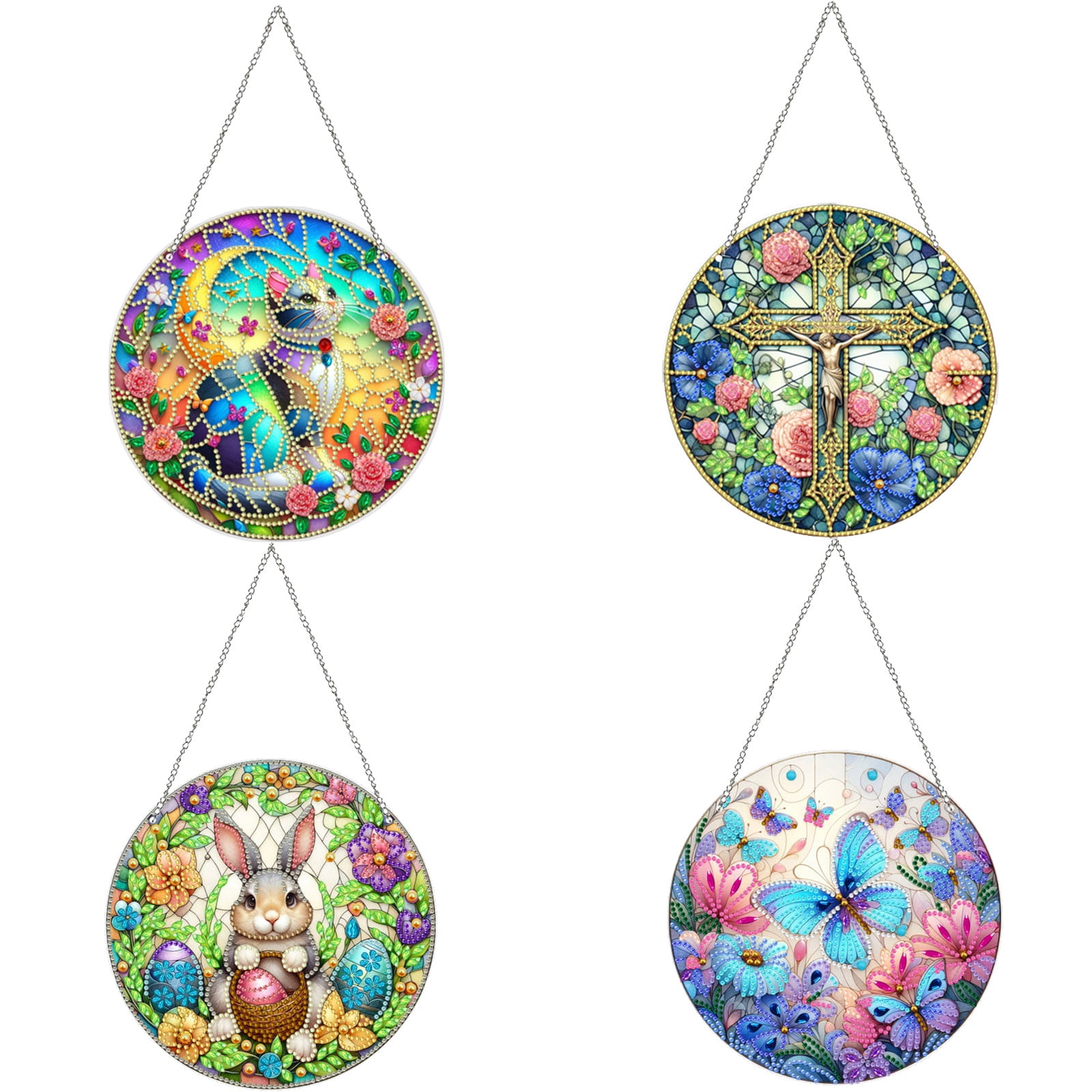 FLOPESN 4Pcs DIY Dot Diamond Pendant Diamond Art Painting Flower Cat ...