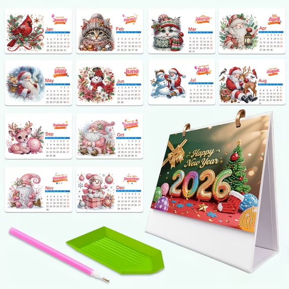 FLOPESN DIY Diamond Painting 2026 Desk Calendar Kit, Themed Monthly ...