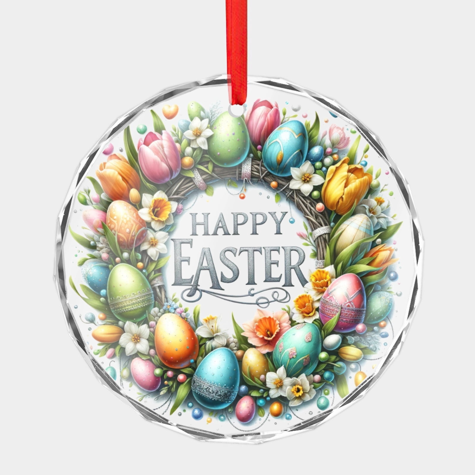 FLOPESN DIY Printed Crystal Glass Round Ornament Creative Easter Wreath ...