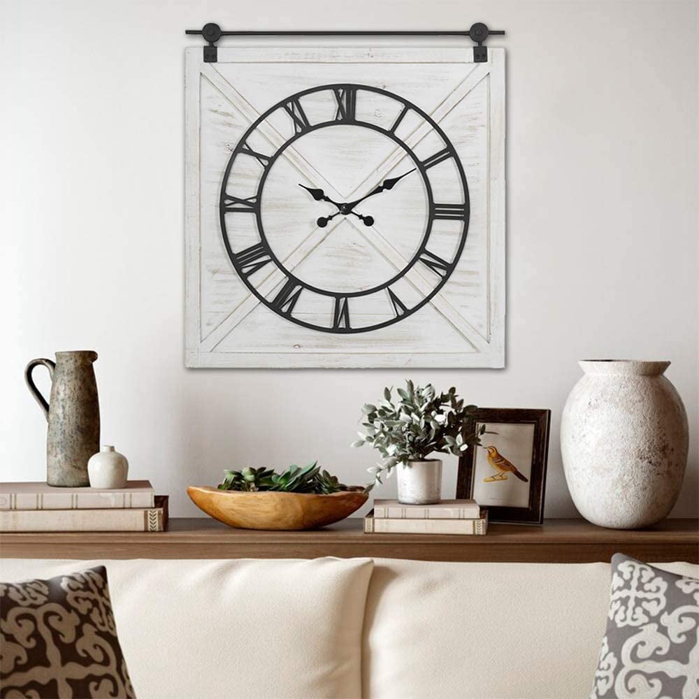 FLORA Large Farmhouse Wall Clock,Rustic Barn Door Wall Clocks for ...